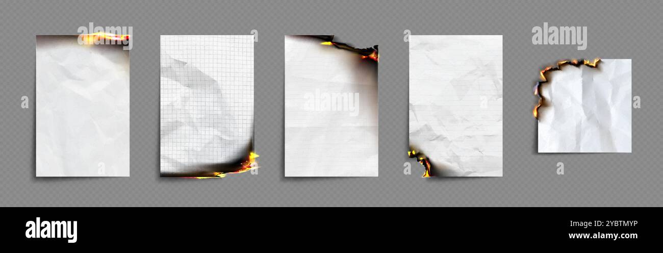 Notebook paper with texture and burnt edges. Realistic 3d vector ...