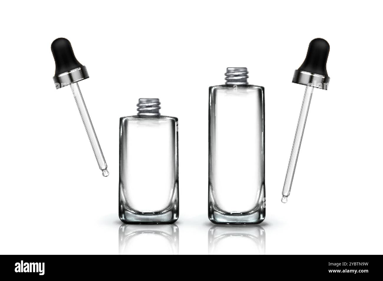 Dropper bottle mockups set isolated on white background. Vector realistic illustration of glass ...