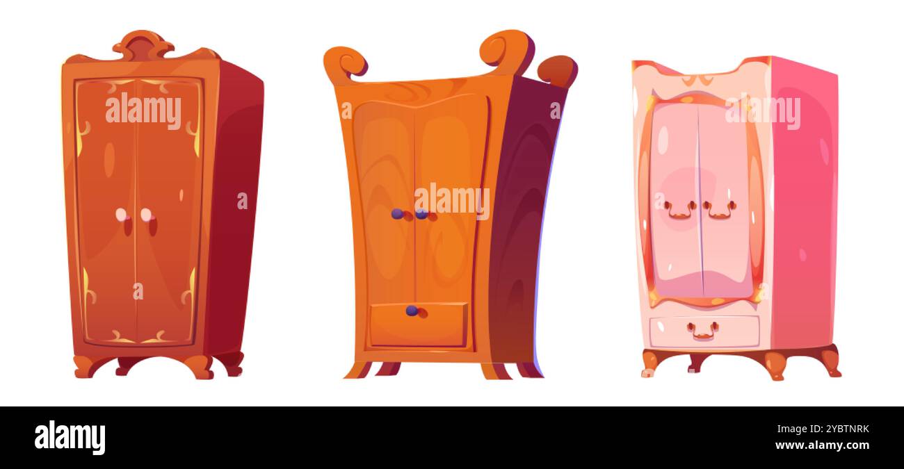 Cute cartoon wardrobe cabinet isolated on white. Vector illustration ...