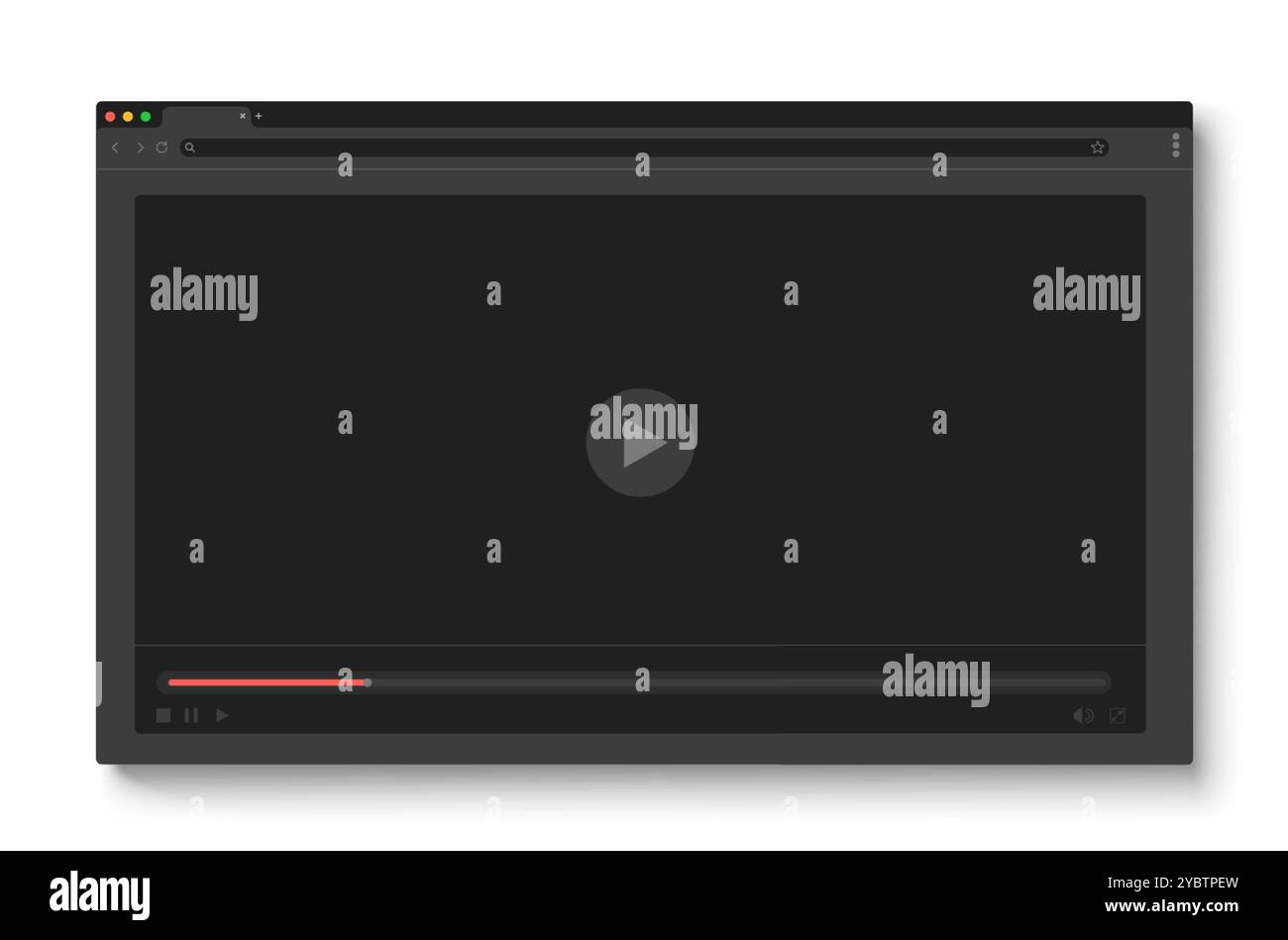 Browser with video player screen mockup template. Ui page frame for ...