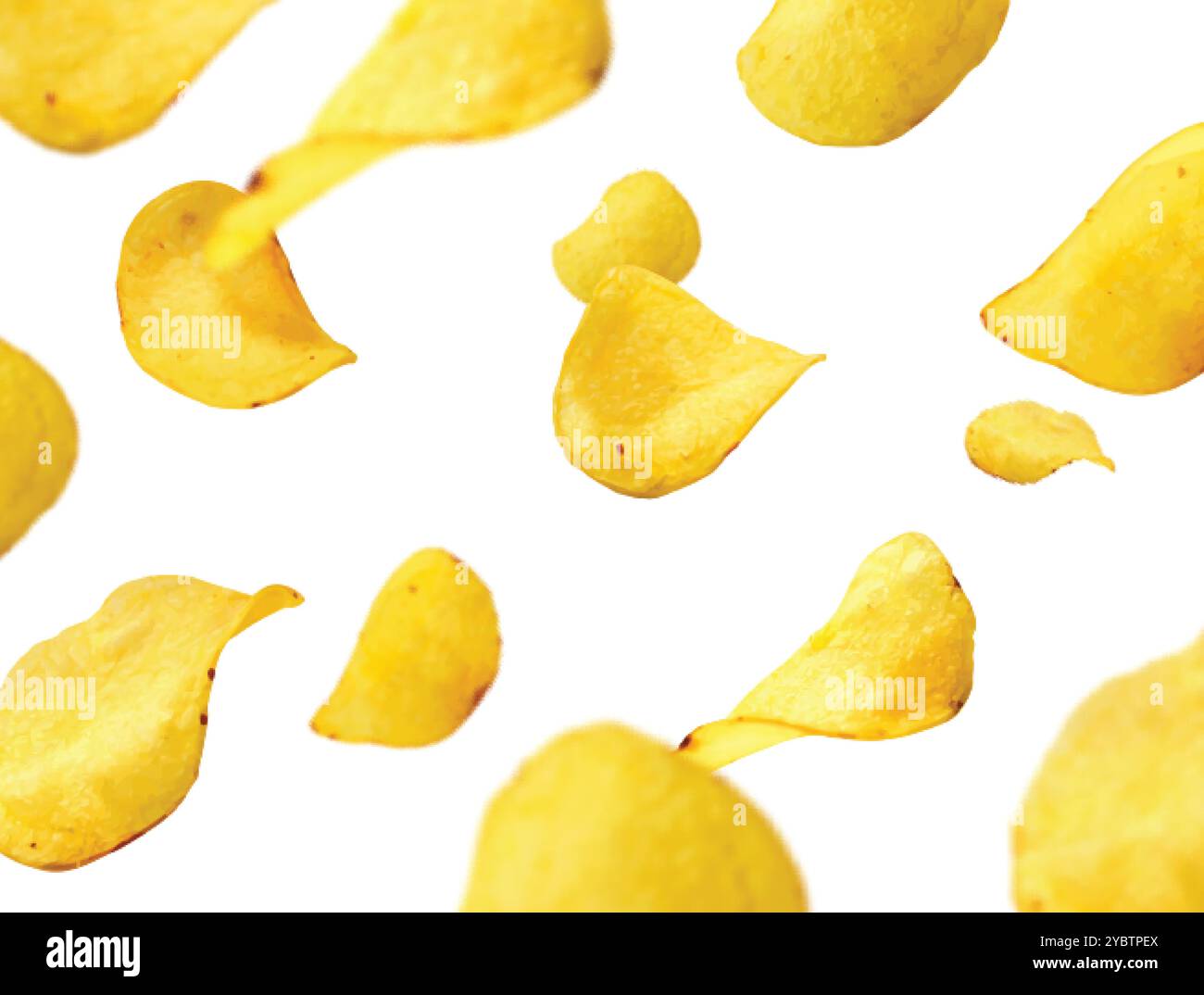 Crunchy salty fried or baked potato chip flying in air. Realistic 3d ...