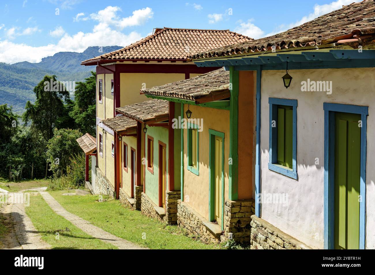 Typical colonial architecture of the old houses in the small village of ...