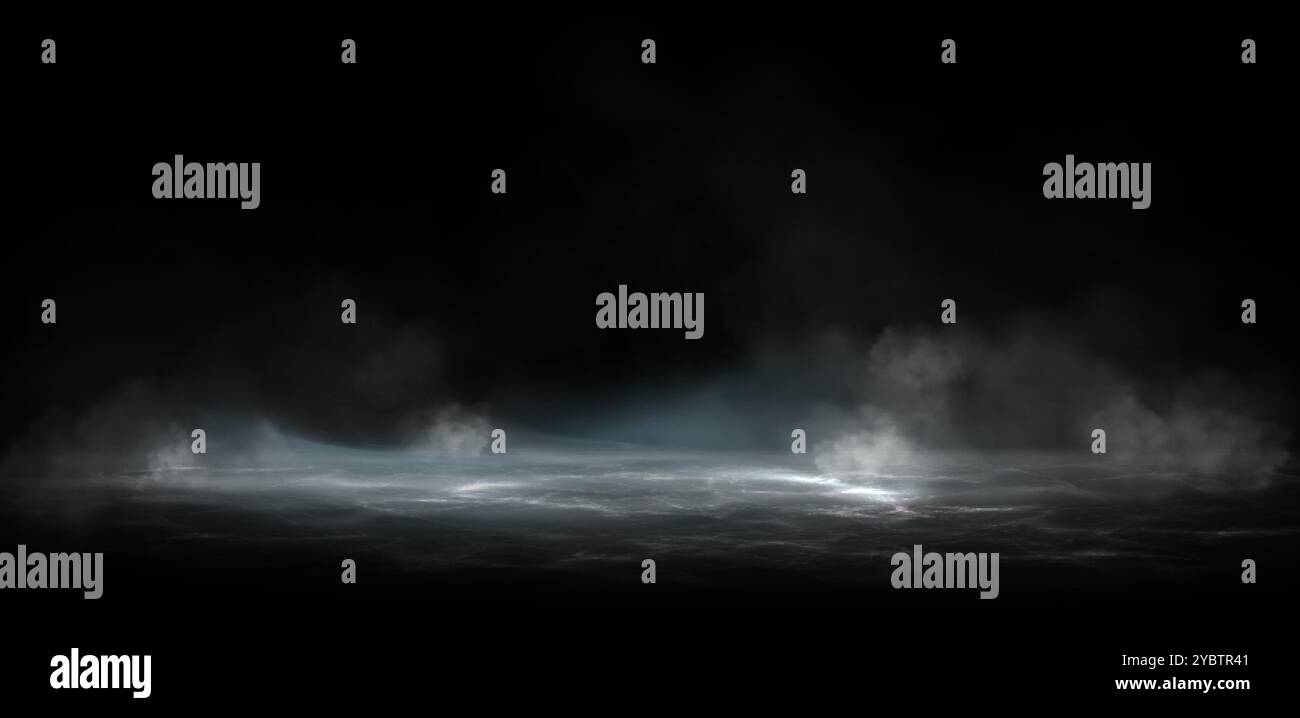 Water surface with magic neon glow from inside and smoke on top ...