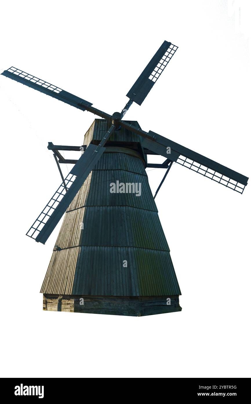 Old wooden windmill isolate. Village farm windmill on white background ...