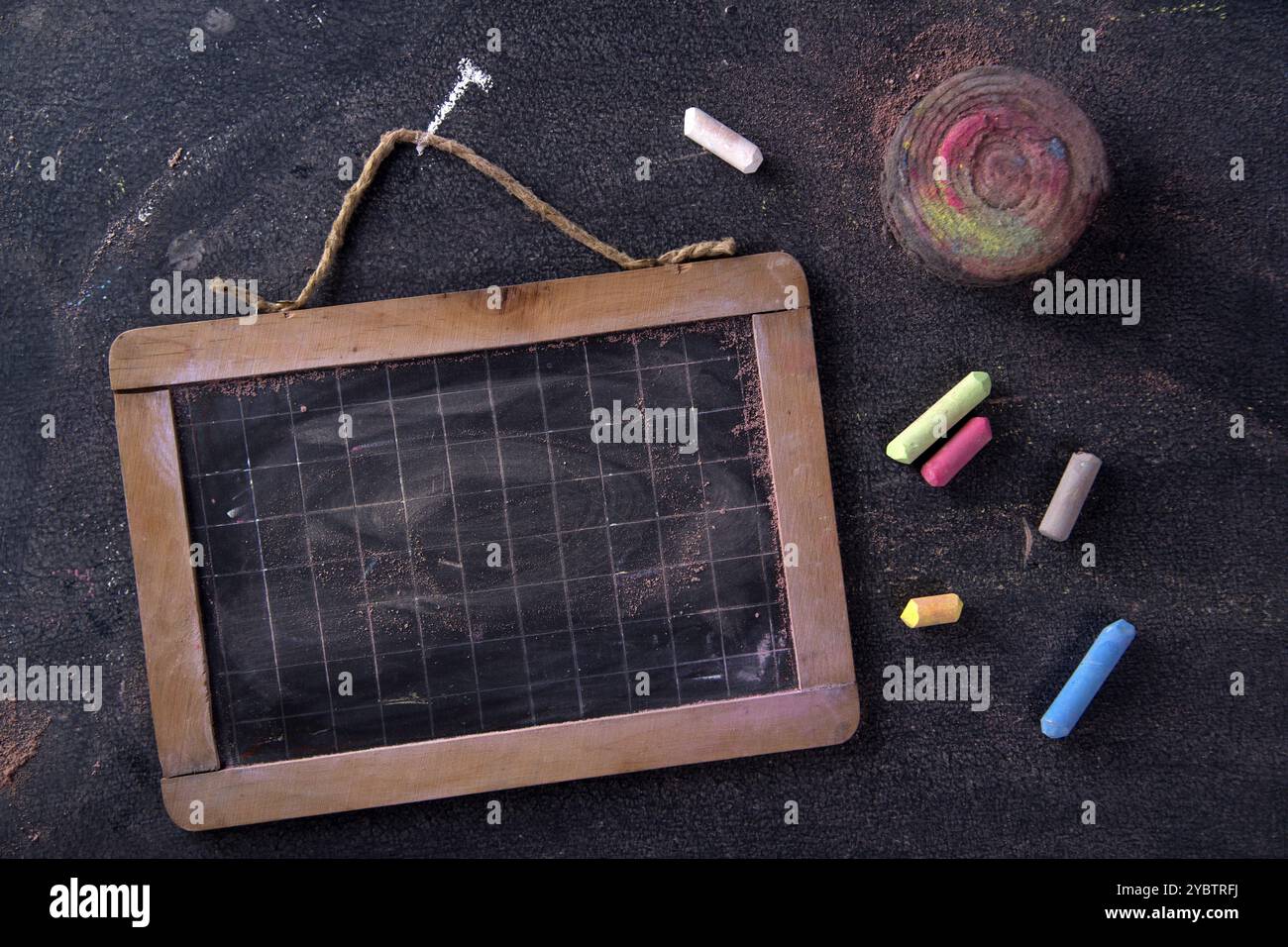 Presentation of small antique school blackboards of the past with chalk ...