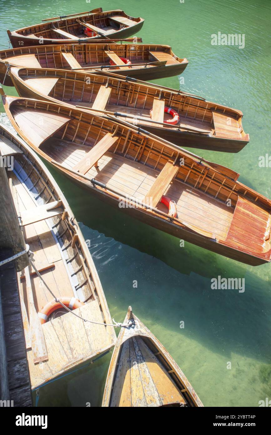 The characteristic lego boats made available to tourists in Lake Braies ...