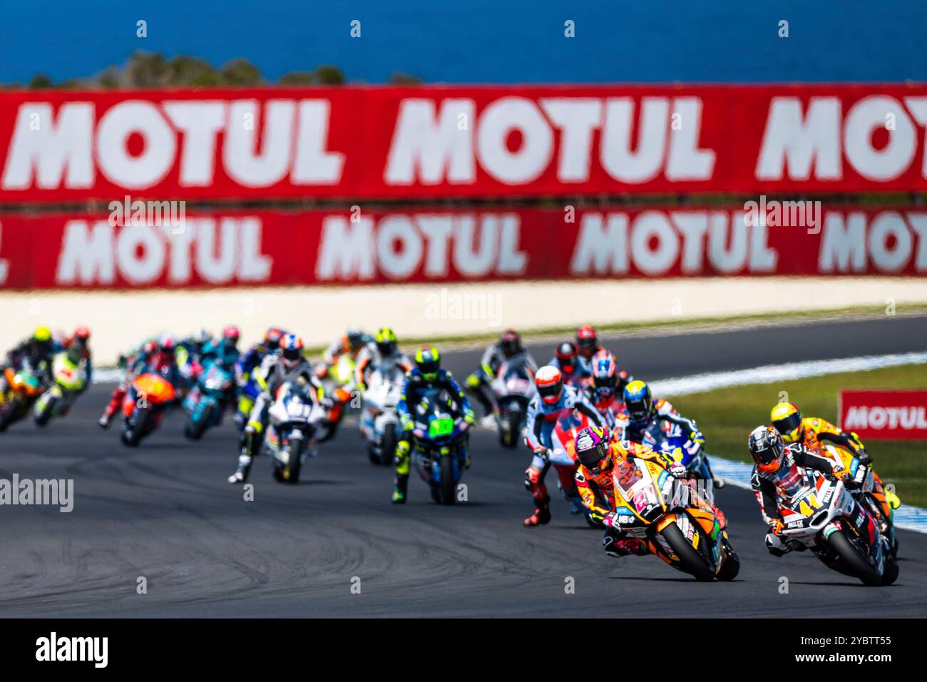 MELBOURNE, AUSTRALIA - OCTOBER 20: Moto2 riders during the first lap of ...