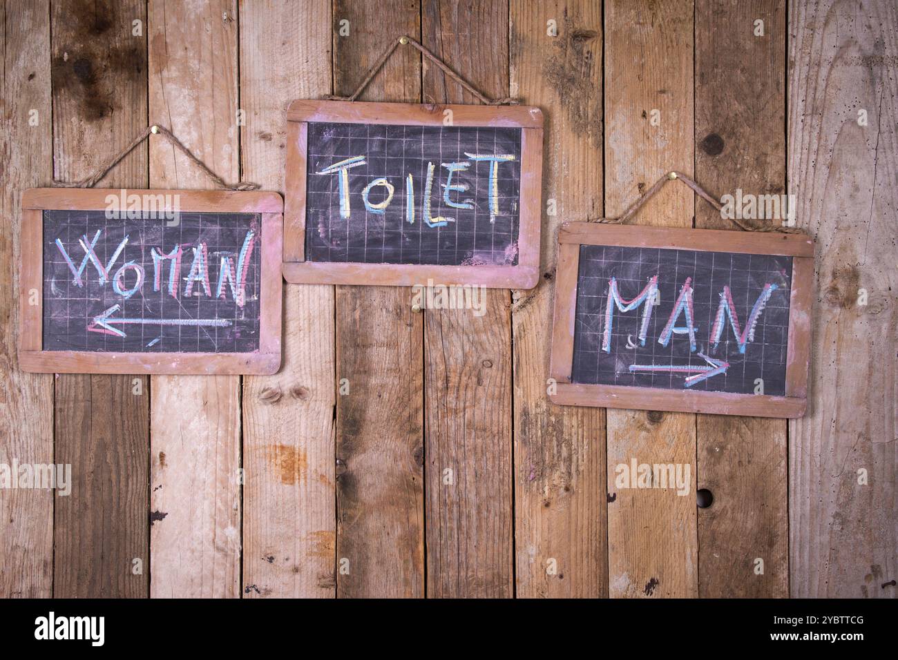 Signs on the direction to take to go to the toilet Stock Photo - Alamy