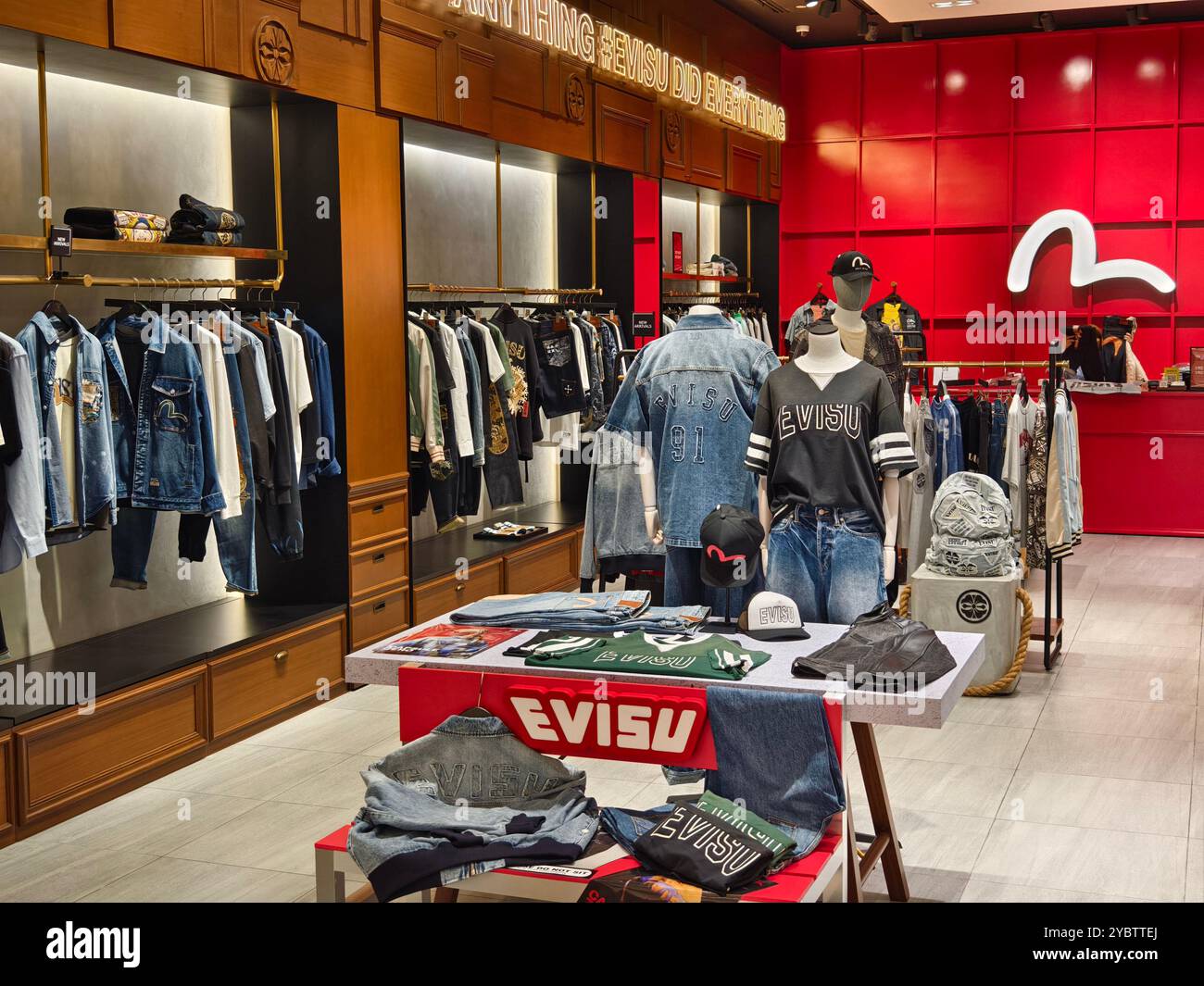 KUALA LUMPUR, MALAYSIA - AUGUST 28, 2024: Evisu brand retail shop in the large shopping mall ...
