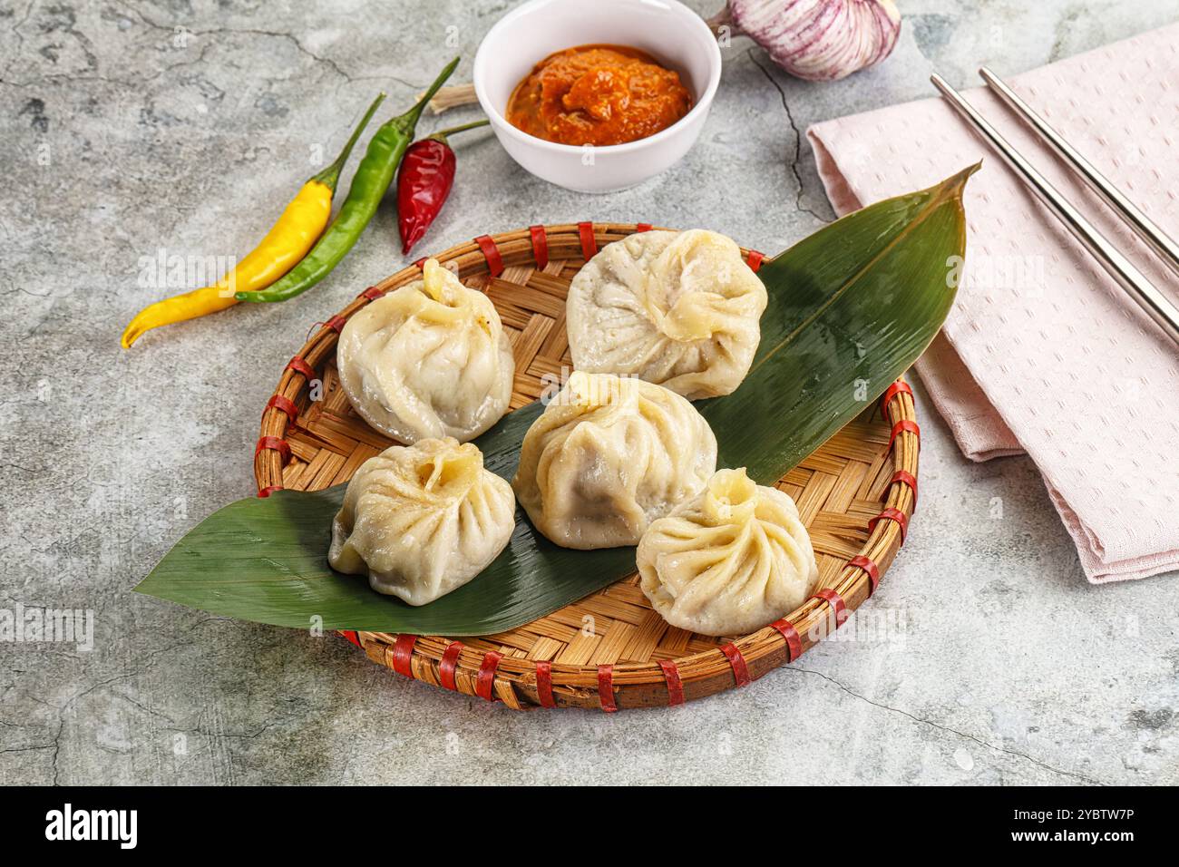 Chinese traditional steamed dumpligs momo with meat Stock Photo - Alamy