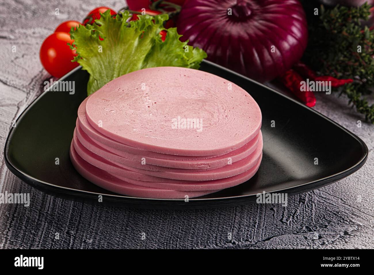 Boiled pork sliced sausage stack for breakfast Stock Photo - Alamy