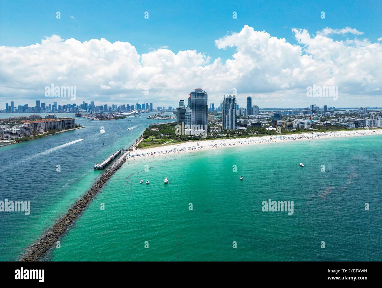 Miami Beach, South Beach, Florida, USA. Miami seaside. Aerial view of ...