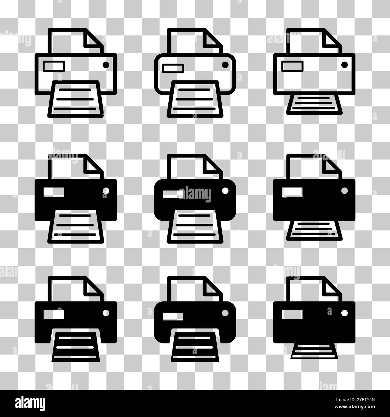 Set of Printer document web icon, printout machine technology flat sign ...
