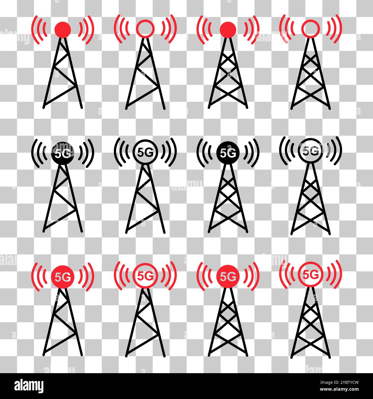 Set of Signal tower icon, wireless technology network sign, antenna ...