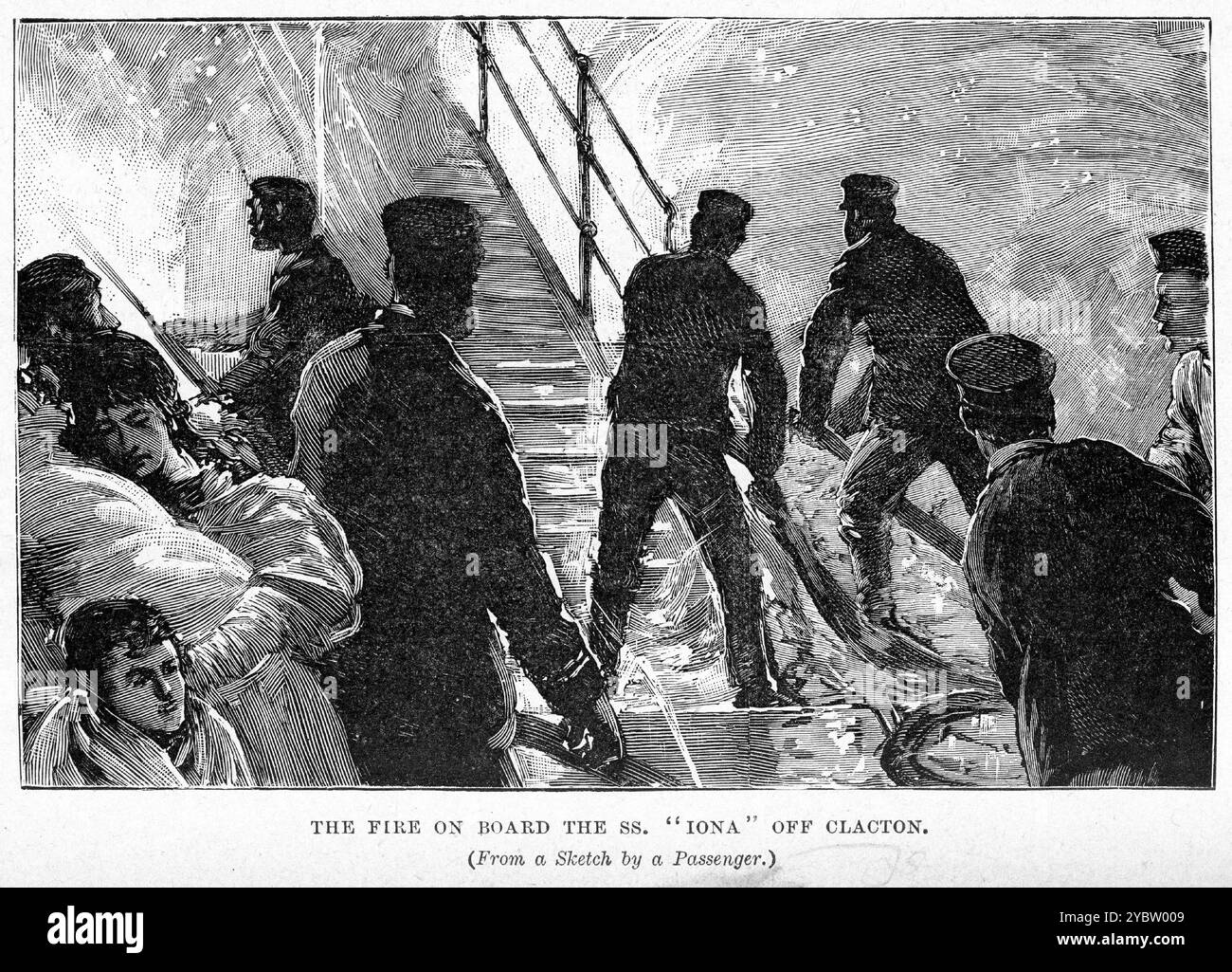Sailors battle a fire onboard the SS Iona off Clacton Stock Photo - Alamy