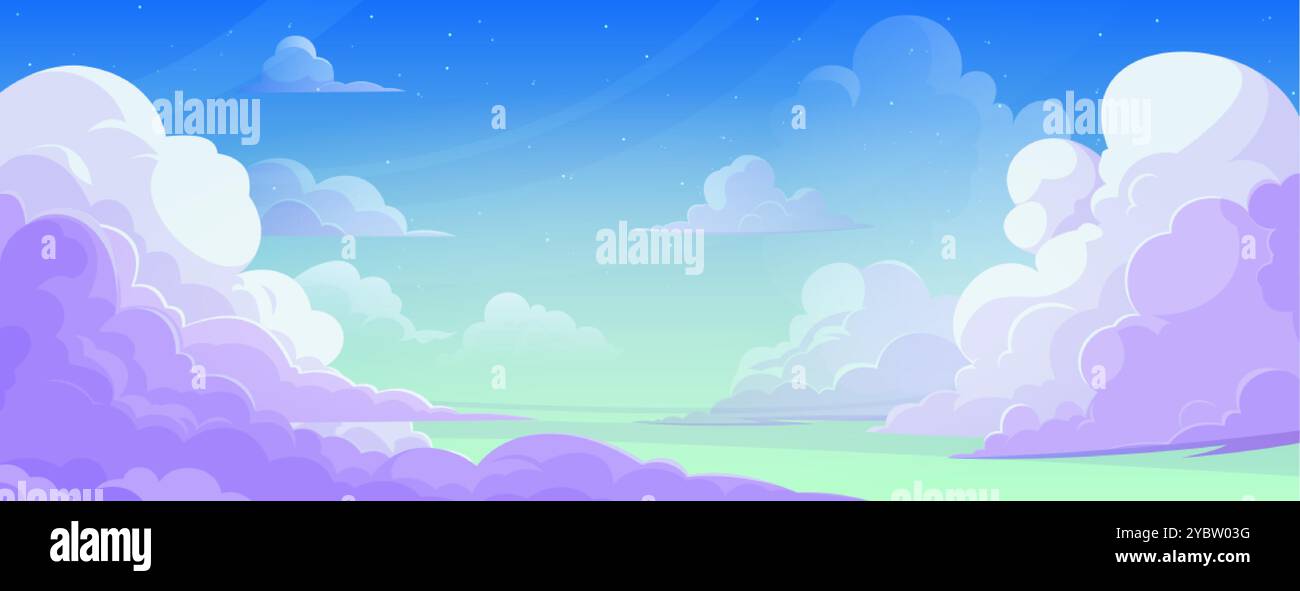 Anime blue sky with cloud cartoon background. Summer heaven abstract ...