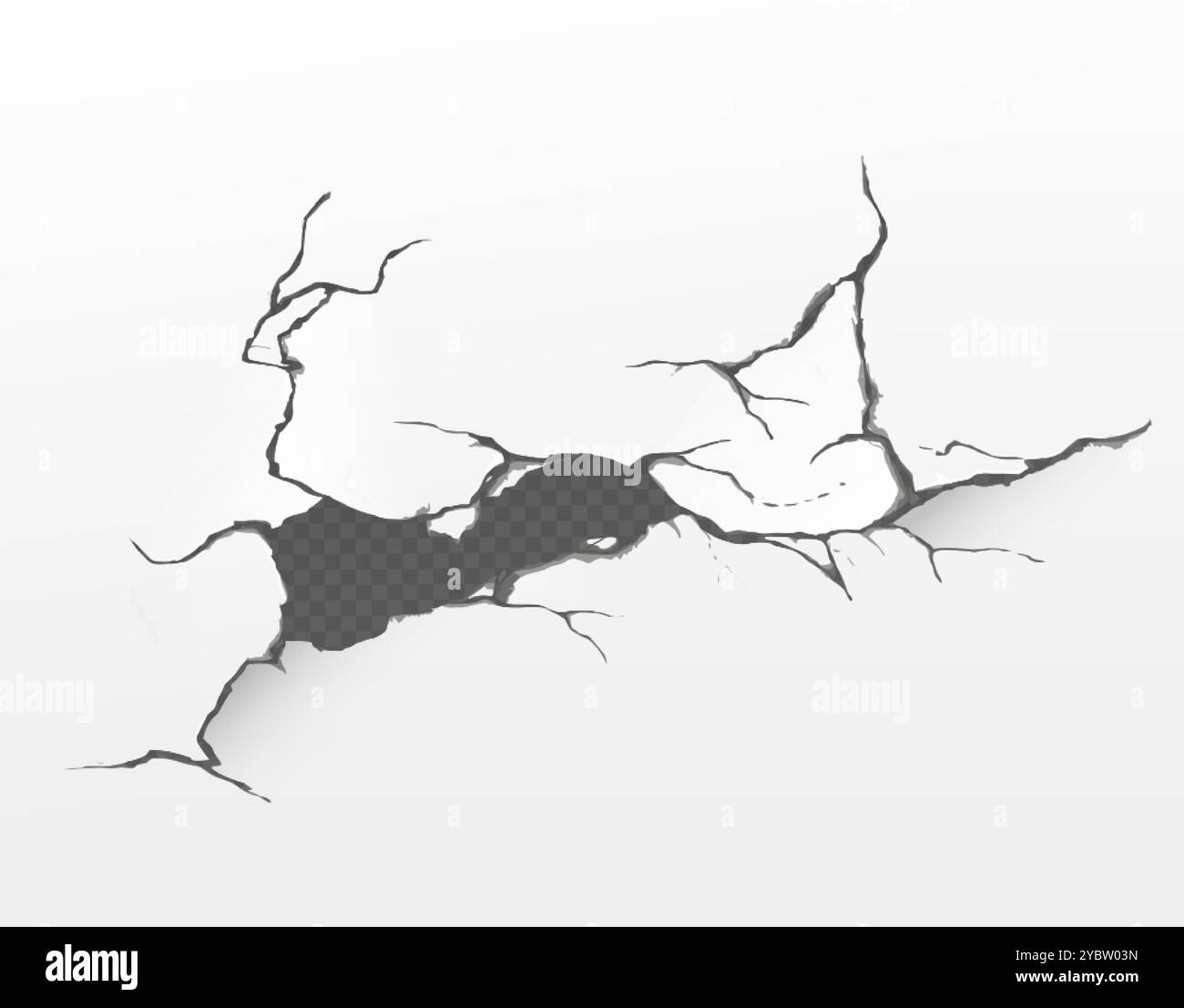 Broken concrete wall or cracked ground texture effect on transparent ...