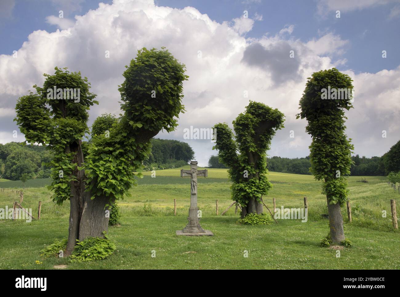 Wayside cross near Terborgh castle in the Dutch village Schinnen in the ...