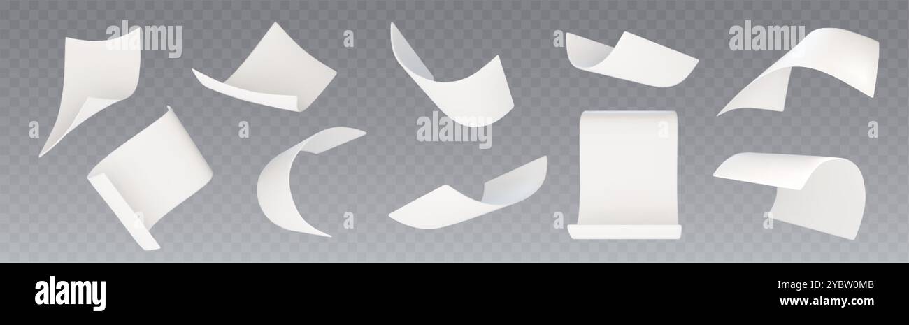 Flying paper sheet in different angles of view. Realistic 3d vector ...