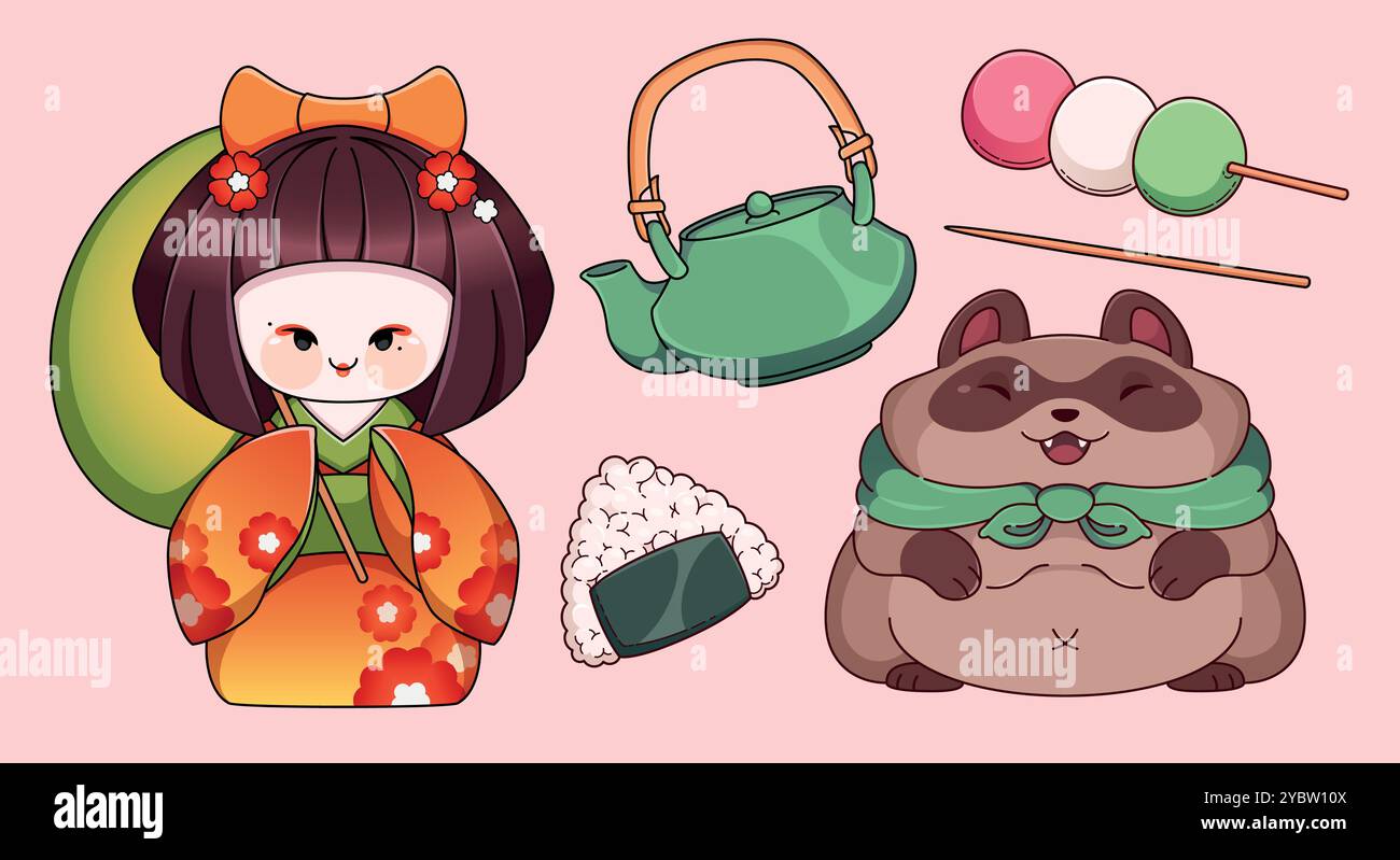 Japanese daruma toys set isolated on background. Contemporary vector ...