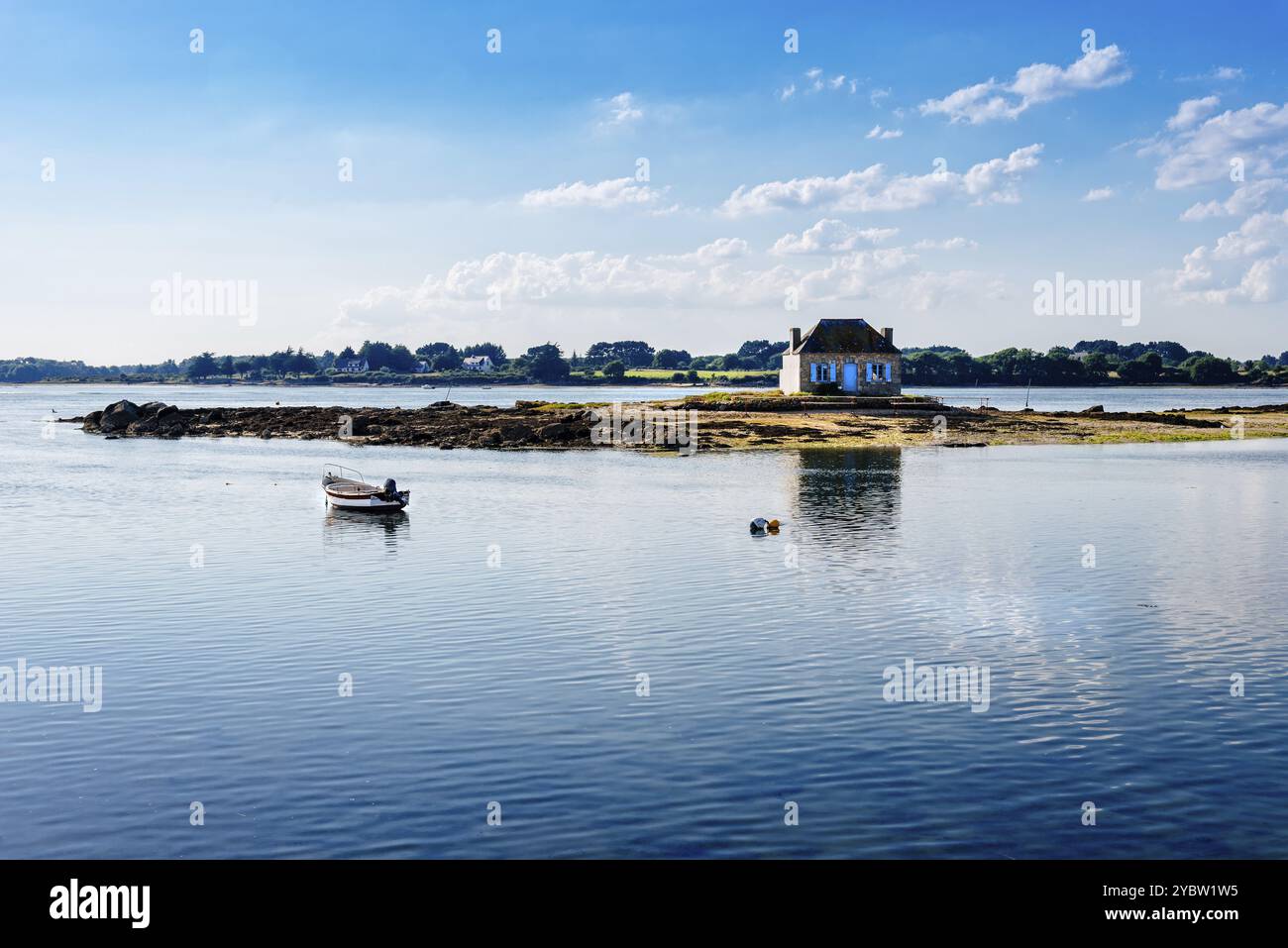 Small island with a cottage in the Etel River, Ile de Saint-Cado ...