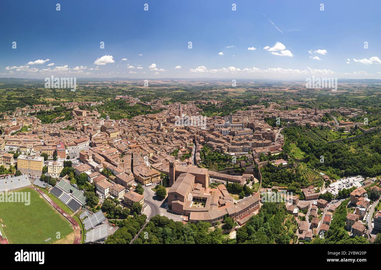 Aerial view of Siena, medieval town in Tuscany, with view of the Dome ...