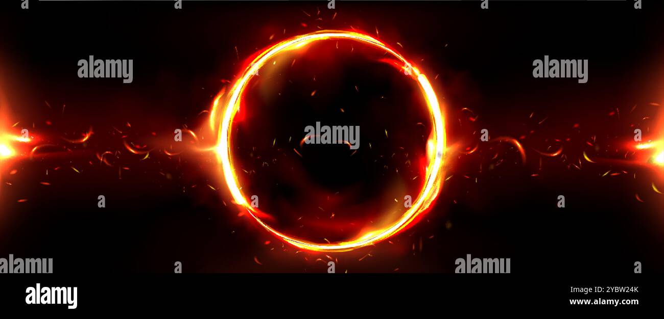 Fire circle frame. Flame light ring background. Ignite round fiery with ...