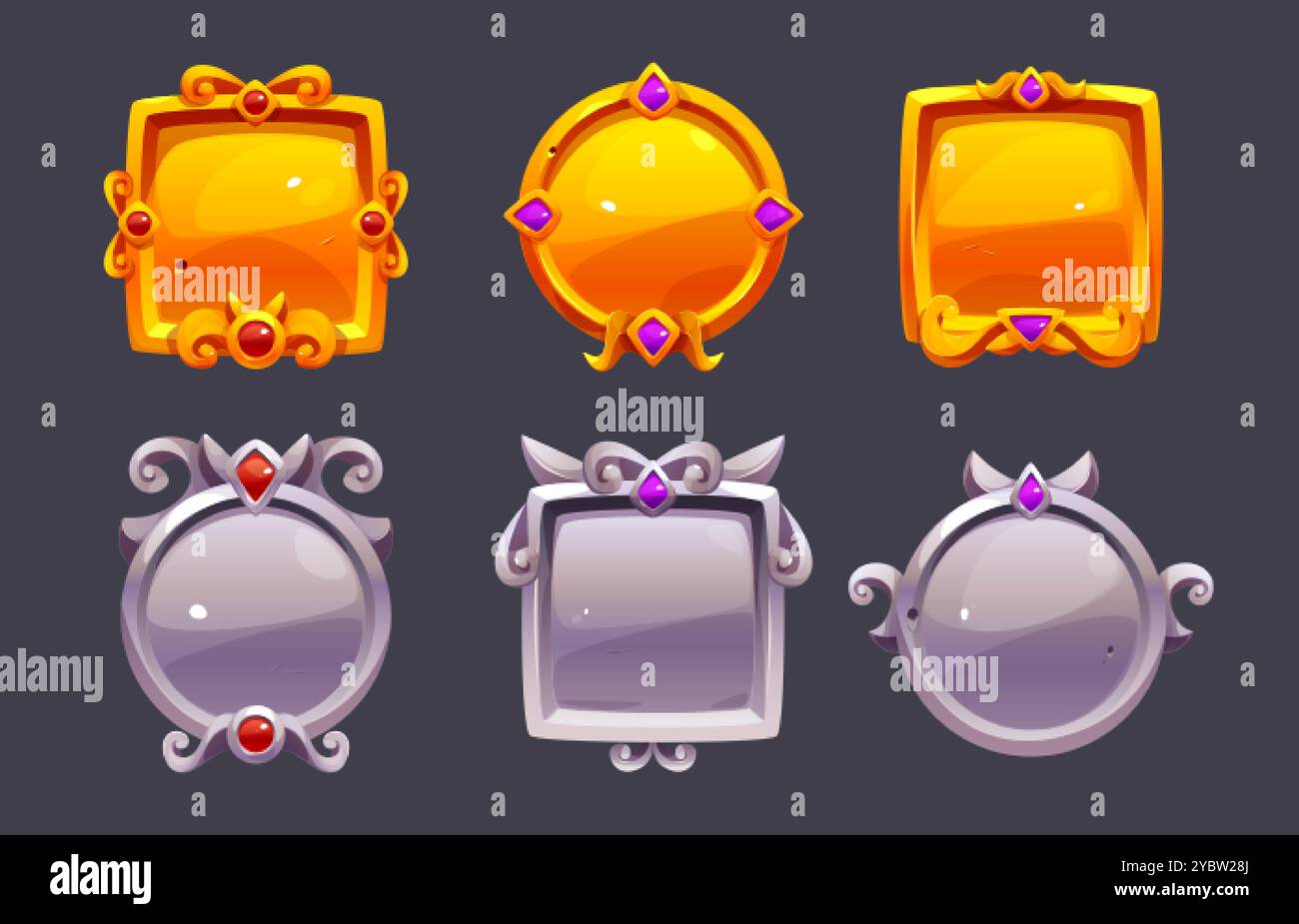 Medieval gold and silver game frames set isolated on background. Vector ...