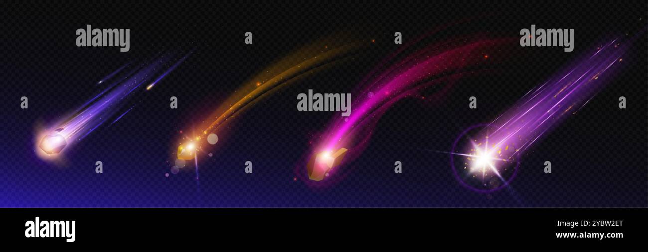 Falling asteroid with fire trail in outer space. Realistic 3d vector ...