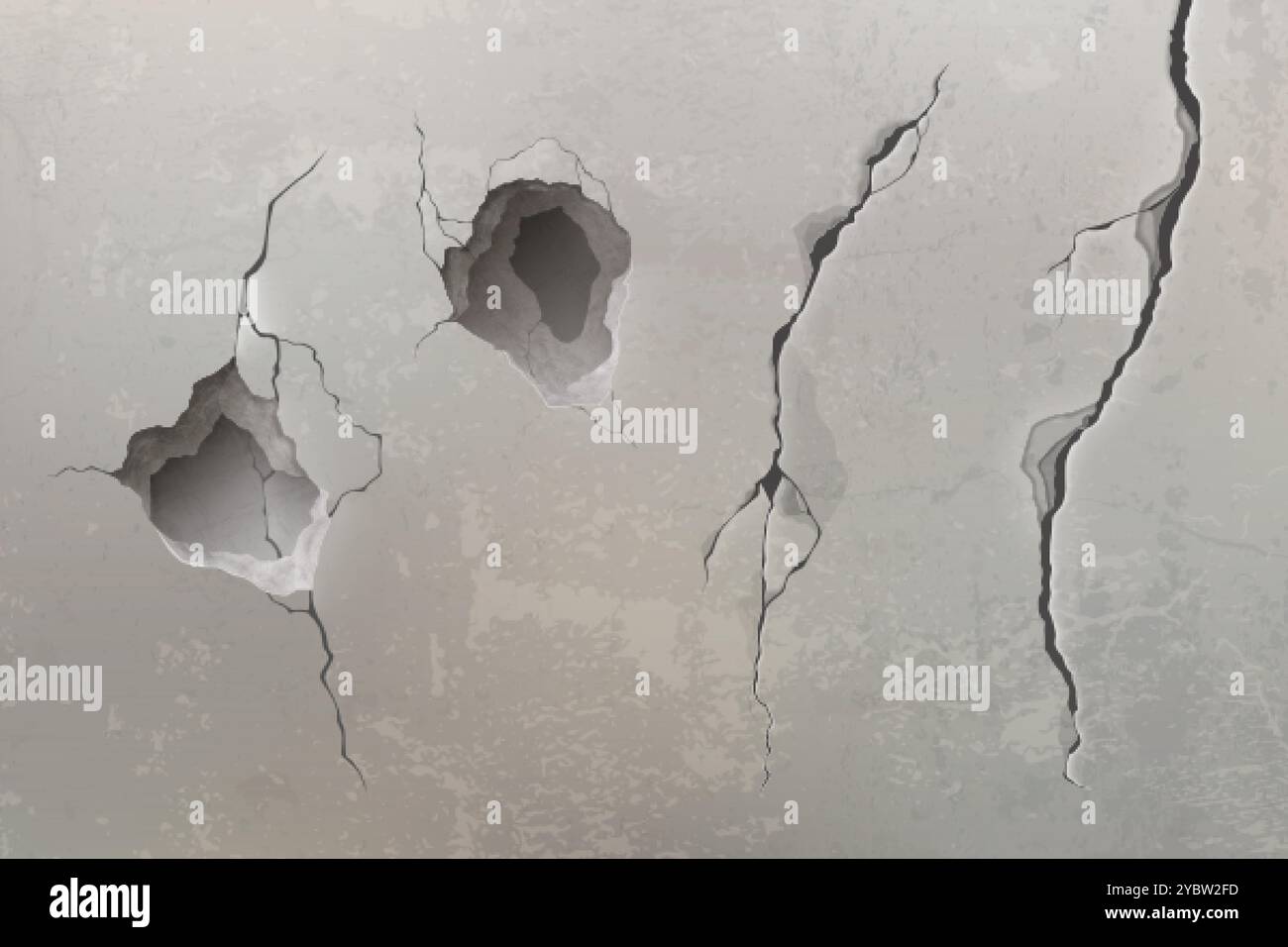 Old broken concrete wall with cracks and holes. Realistic 3d vector ...