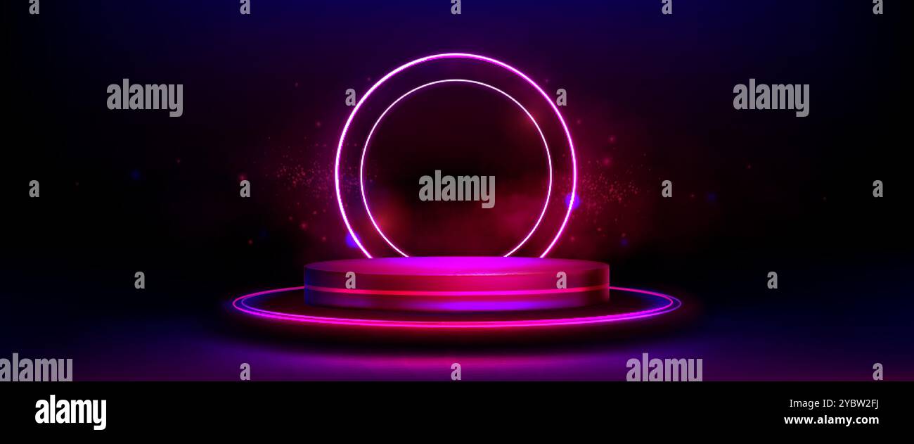 3d pink neon light podium bg. Glow game platform with digital led ...