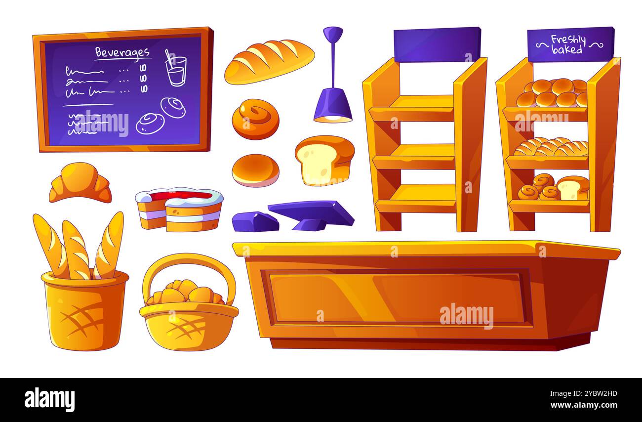 Bakery shop interior design set isolated on white background ...
