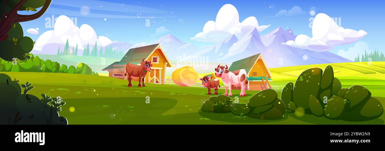 Cattle grazing herd on grass Stock Vector Images - Alamy