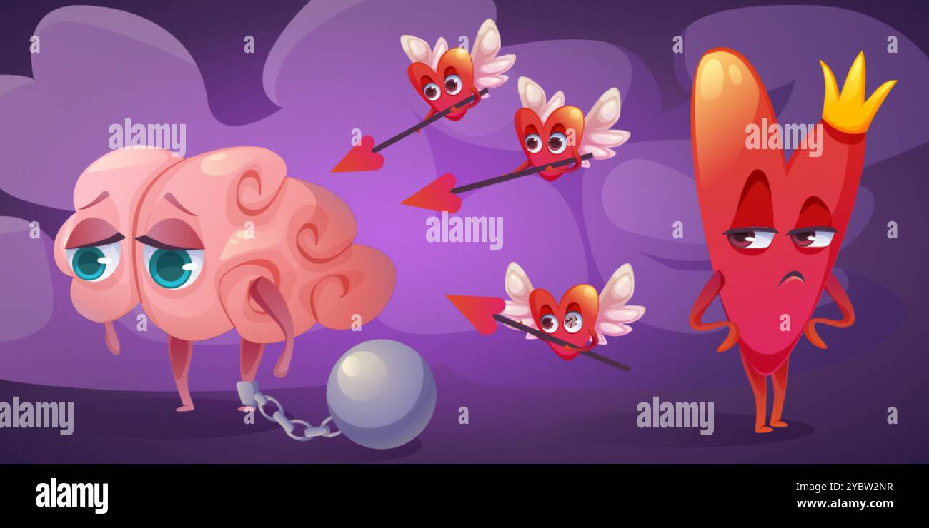 Heart and mind relations and connect concept. Cartoon vector ...