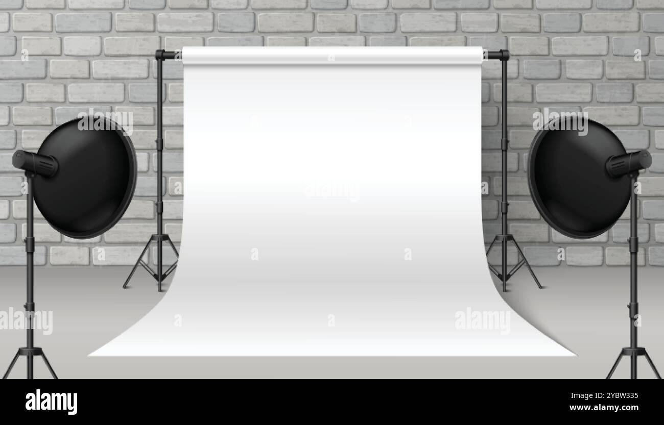 White empty paper backdrop in photo studio vector. Photography shoot ...