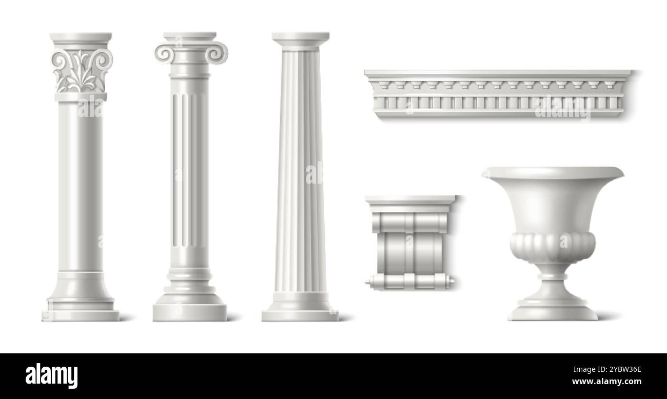 Ancient roman column, stone pillar and vase. Realistic 3d vector ...