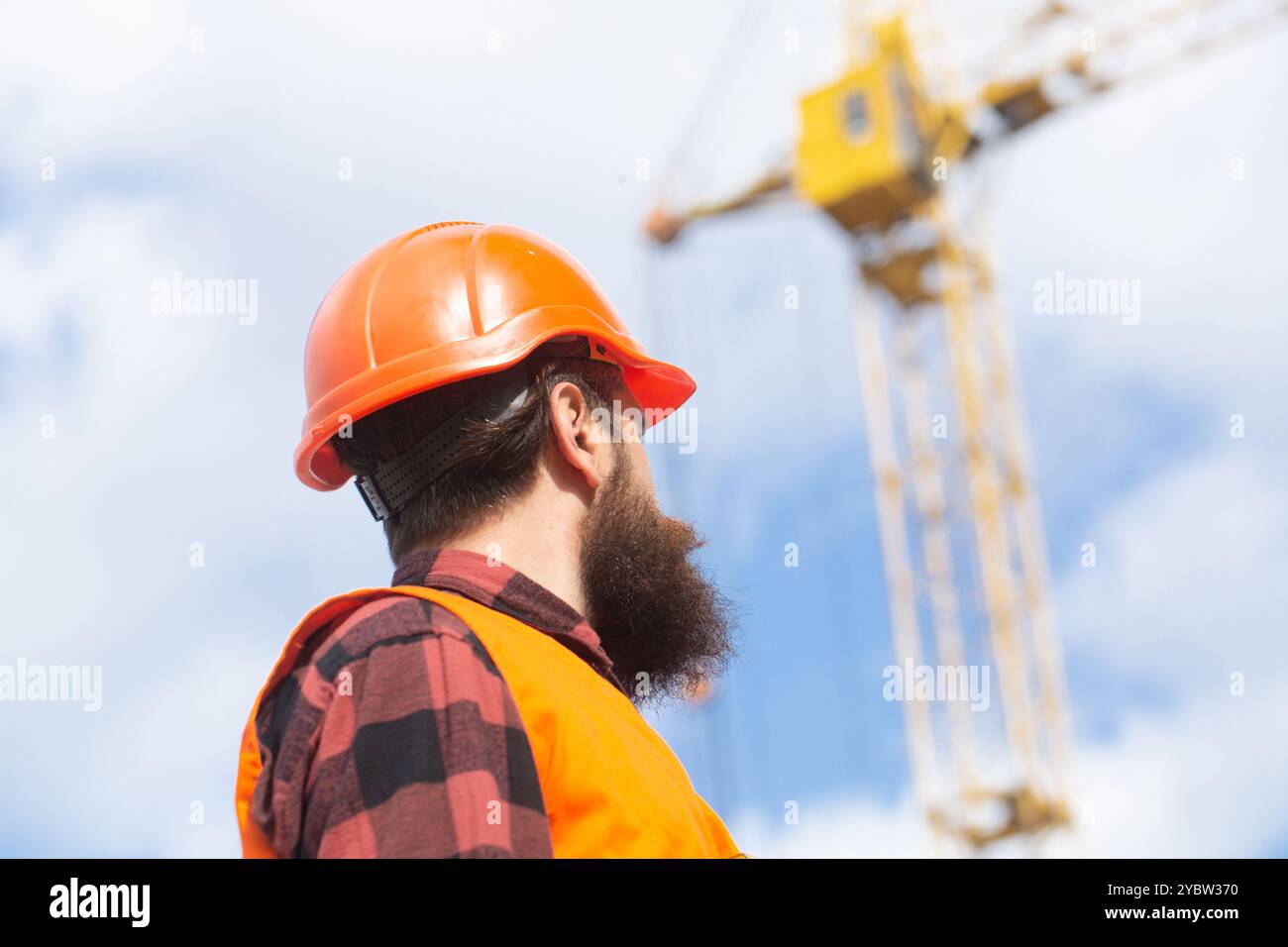 Construction worker on construction site, building business. Portrait ...