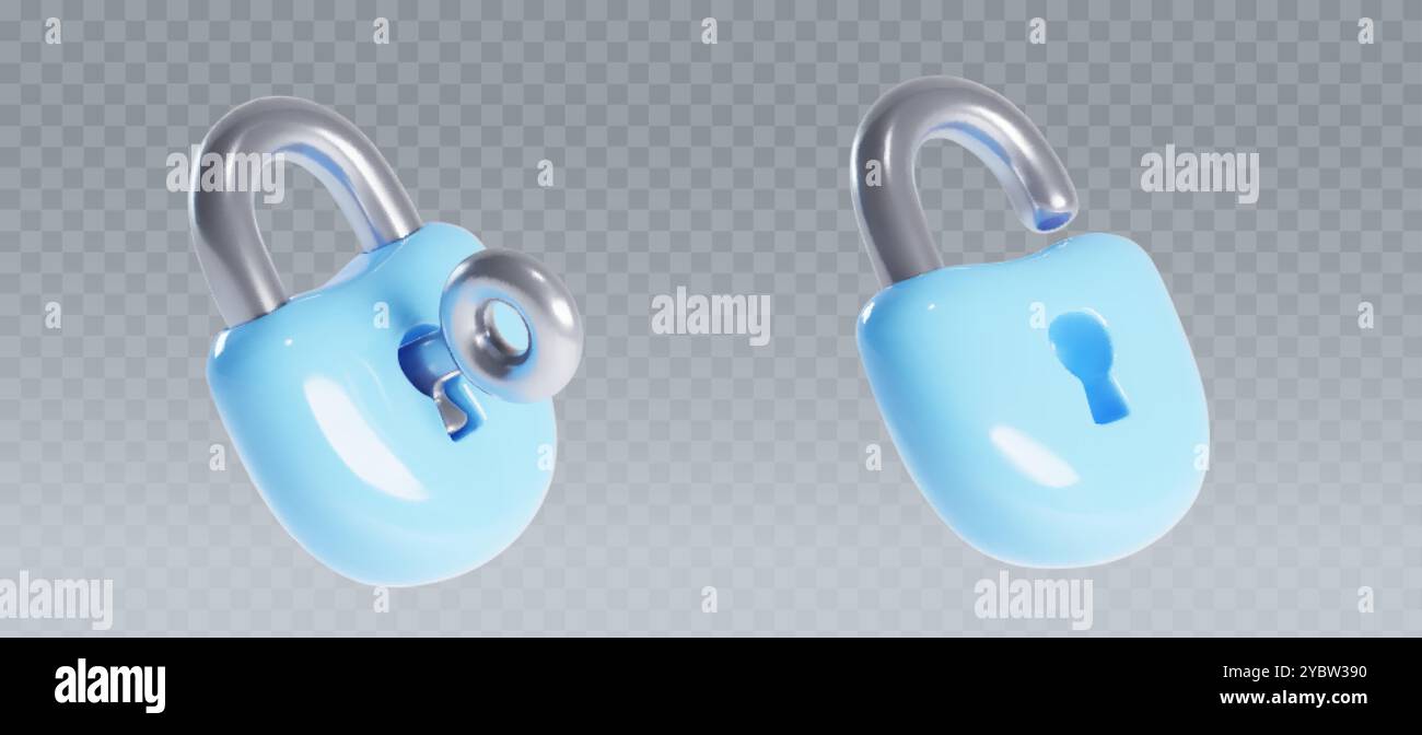 Blue padlocks set isolated on transparent background. Vector realistic ...
