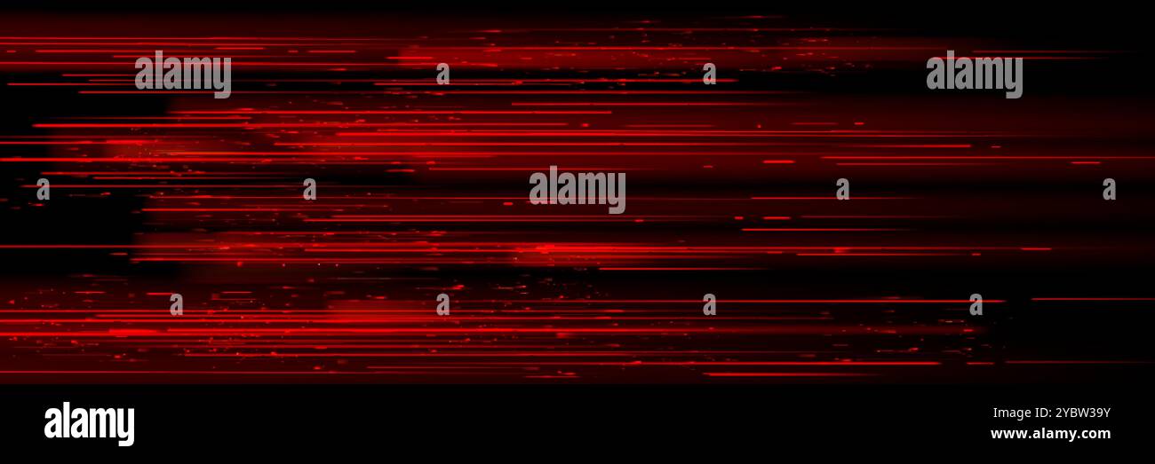 Red speed light horizontal straight line on black background. Realistic ...
