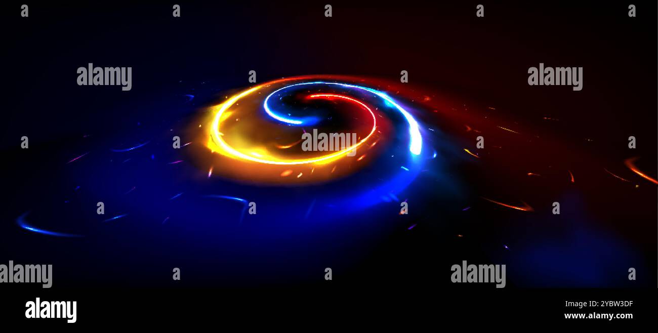 Oval vortex red and blue ring with fire flame and sparkles. Realistic ...