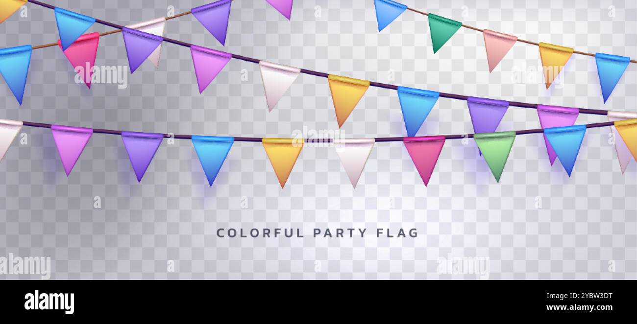 Holiday banner with colorful triangle flag party garland on transparent ...