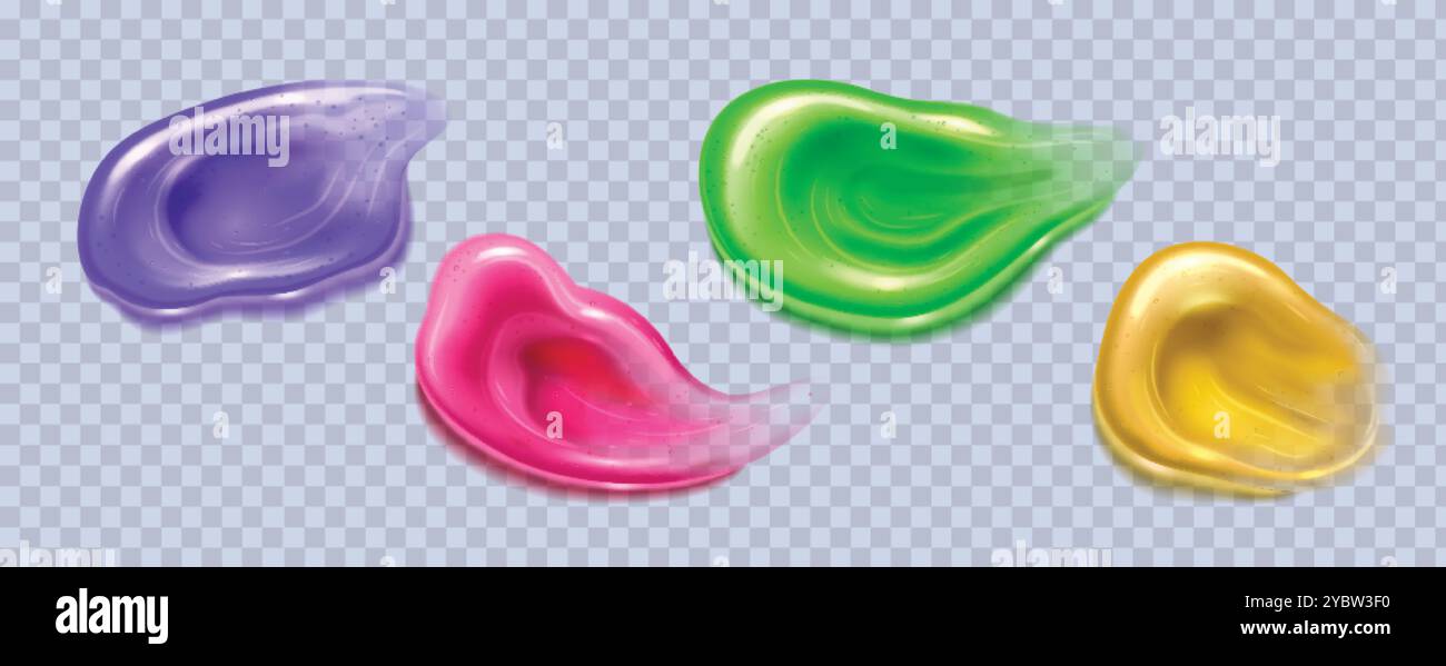 Colorful toothpaste or face and body care gel product smears and drops ...