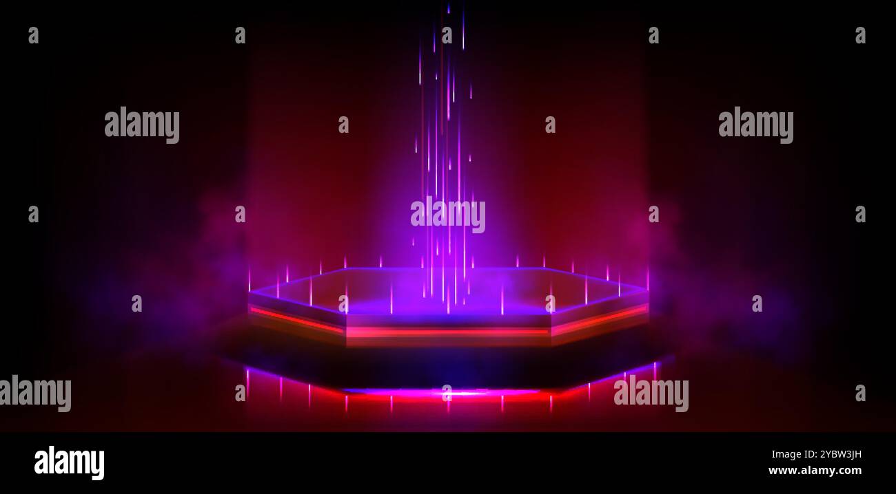 Product or magic portal podium with pink neon glow effect on black ...