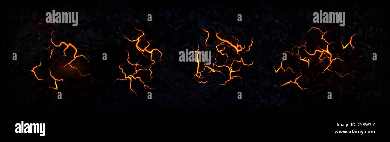 Dark ground surface with crack and glowing lava. Realistic 3d vector ...