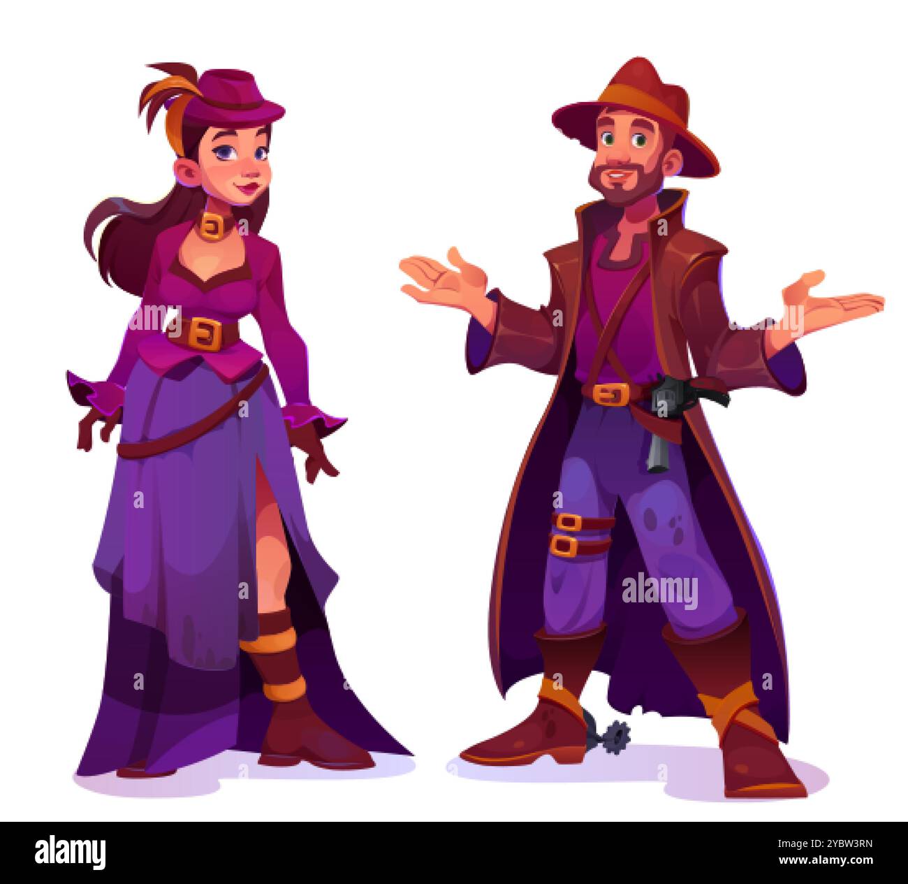 Western style male and female characters in traditional native clothes ...