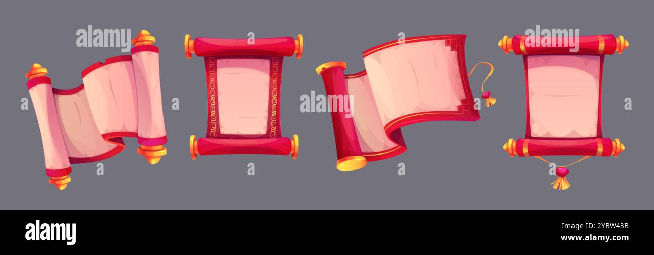 Chinese paper red scroll with golden holders, tassel and traditional ...