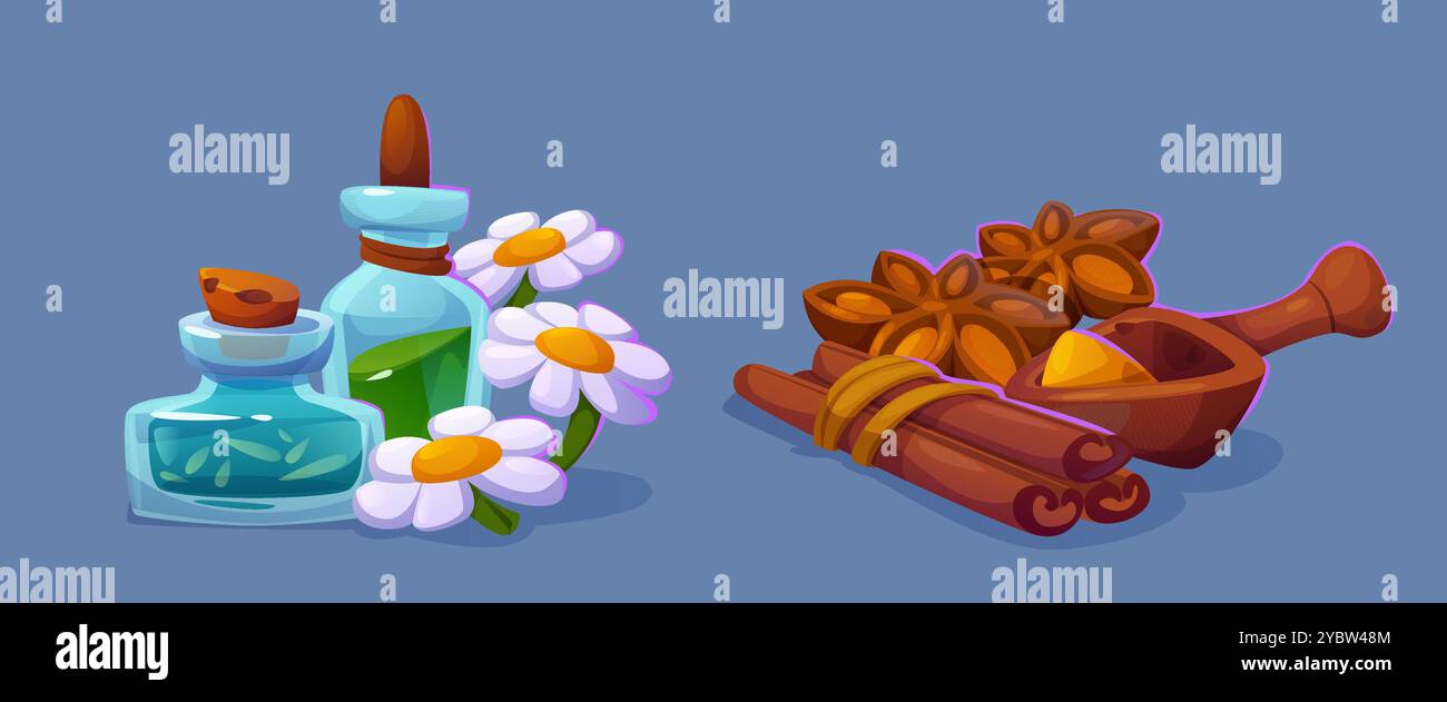 Herbal medicine ingredients set isolated on background. Vector cartoon ...