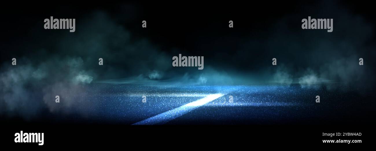 Night road surface with fog and light reflection. Vector realistic ...