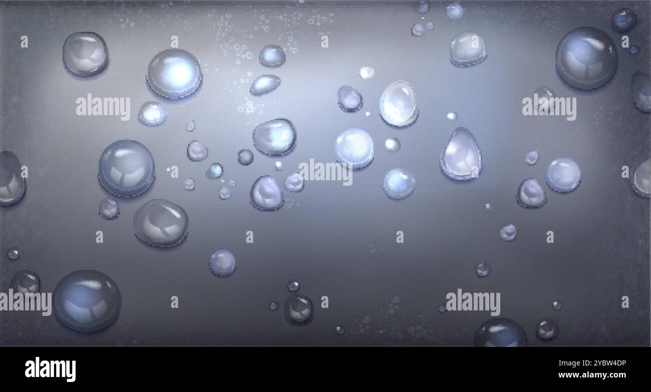 Water droplet background. Dew splash on window glass vector. 3d ...