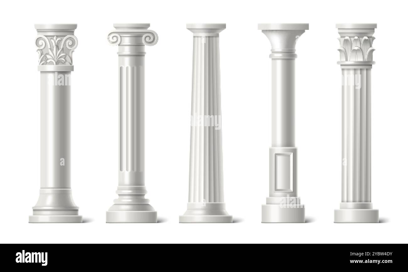 Antique marble pillars set isolated on white background. Vector ... Antique marble pillars set isolated on white background. Vector ...